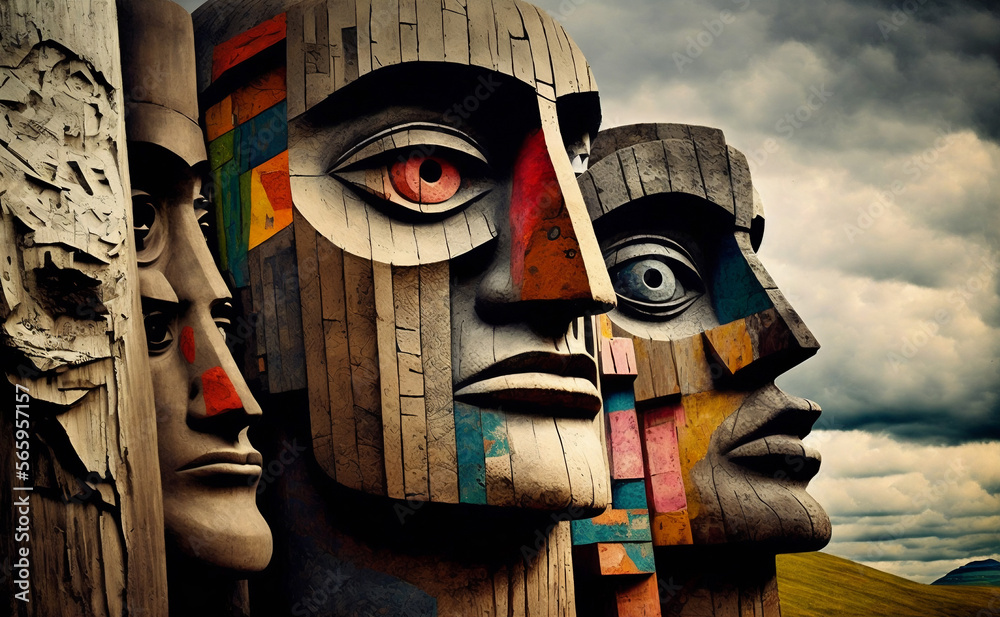 Fictional giant wooden statues representing guarding spirits of the ...
