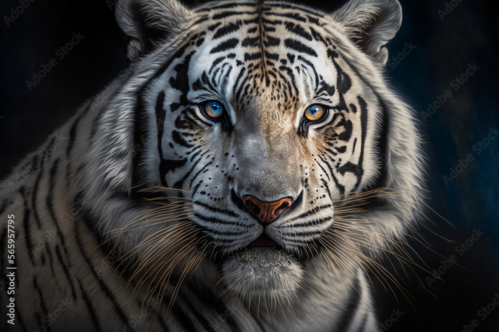 Front portrait of bioluminescent white tiger. Generative AI Stock ...
