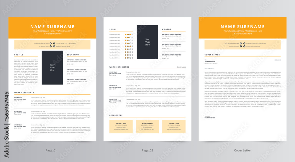 Resume Template, Professional Modern Resume Template, CV Template Stock ...