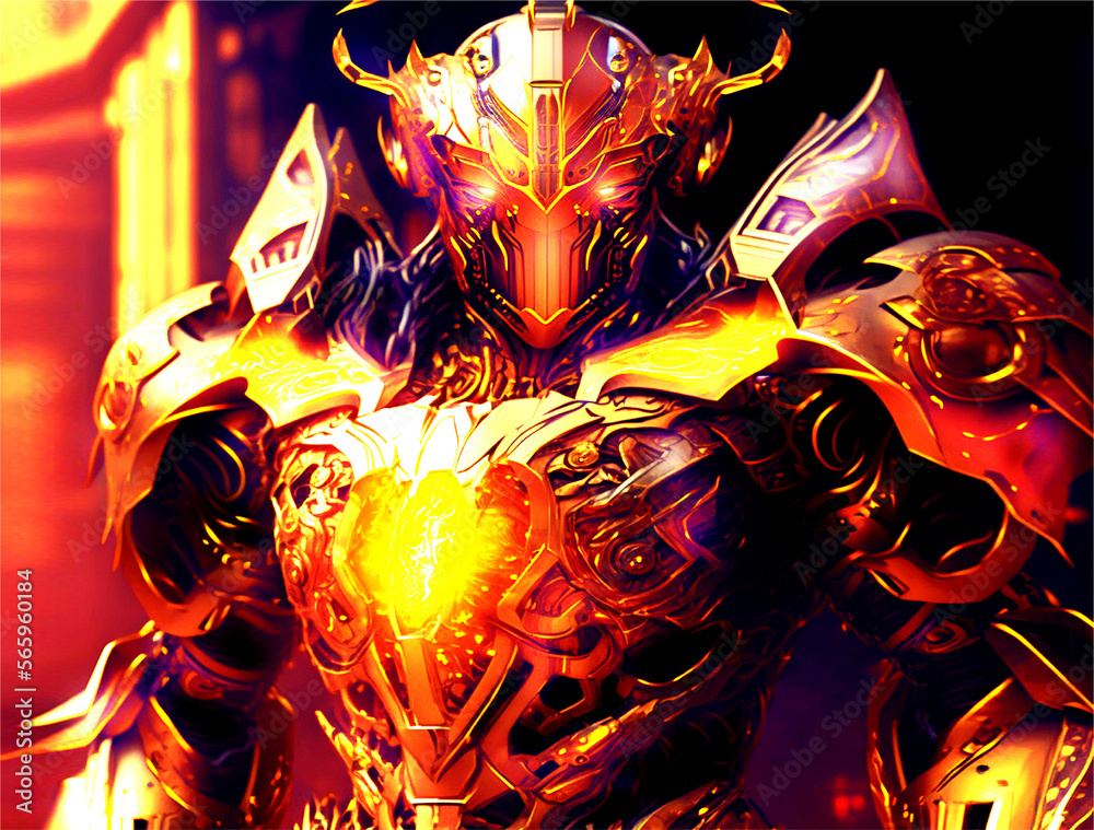 luxury The big alien robot knight with golden armor is used to fight ...