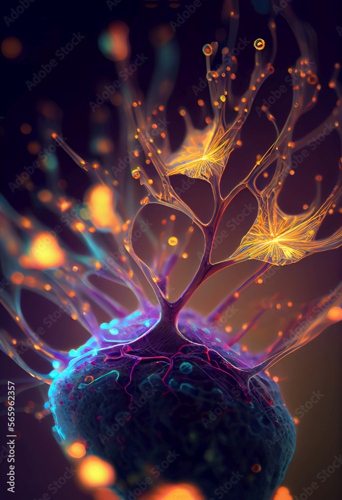AI generated abstract synaptic connections in neon light - close-up ... AI generated abstract synaptic connections in neon light - close-up ...
