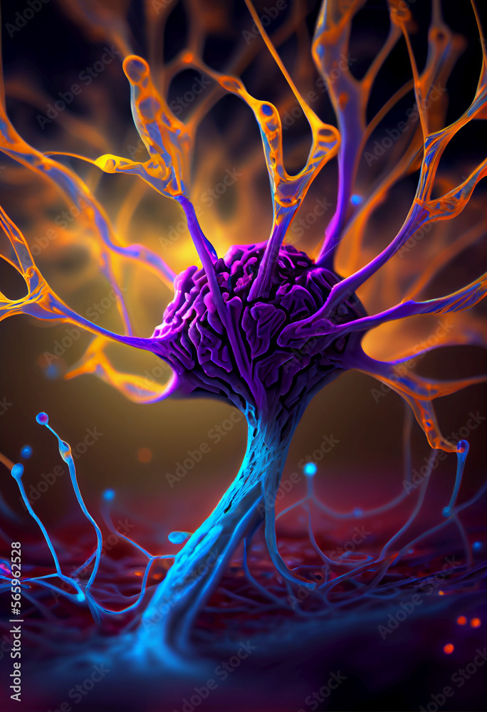 AI generated synaptic connections - close-up view on neural synapse network - abstract human ...
