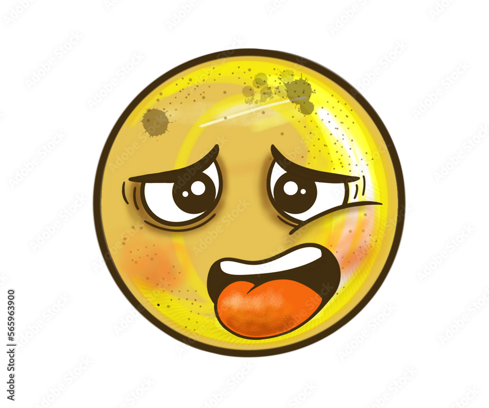 Part of a collection of hand-drawn emoticons, the ' disgust ' emoji is ...