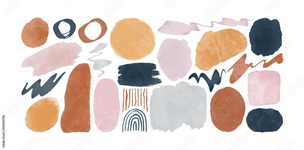 Abstract watercolor art shapes collection. Natural color drawing bundle ...