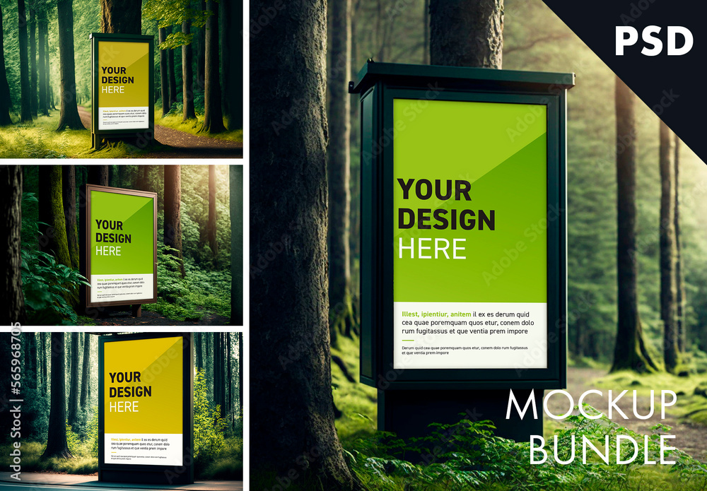 Advertising poster in a forest mockup set - generative ai Stock ...