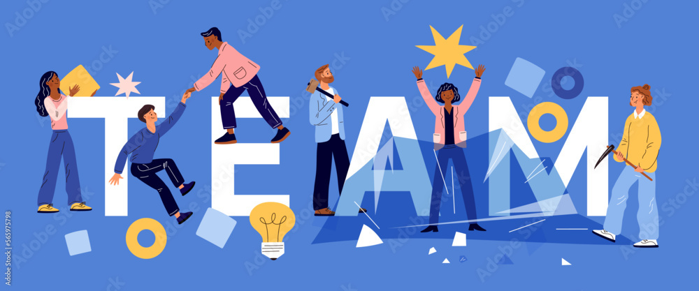 Office team game. Business people perform tasks, staff funny ...