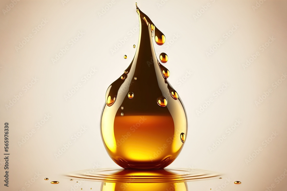 a drop of oil is falling into a puddle of water on a light background ...
