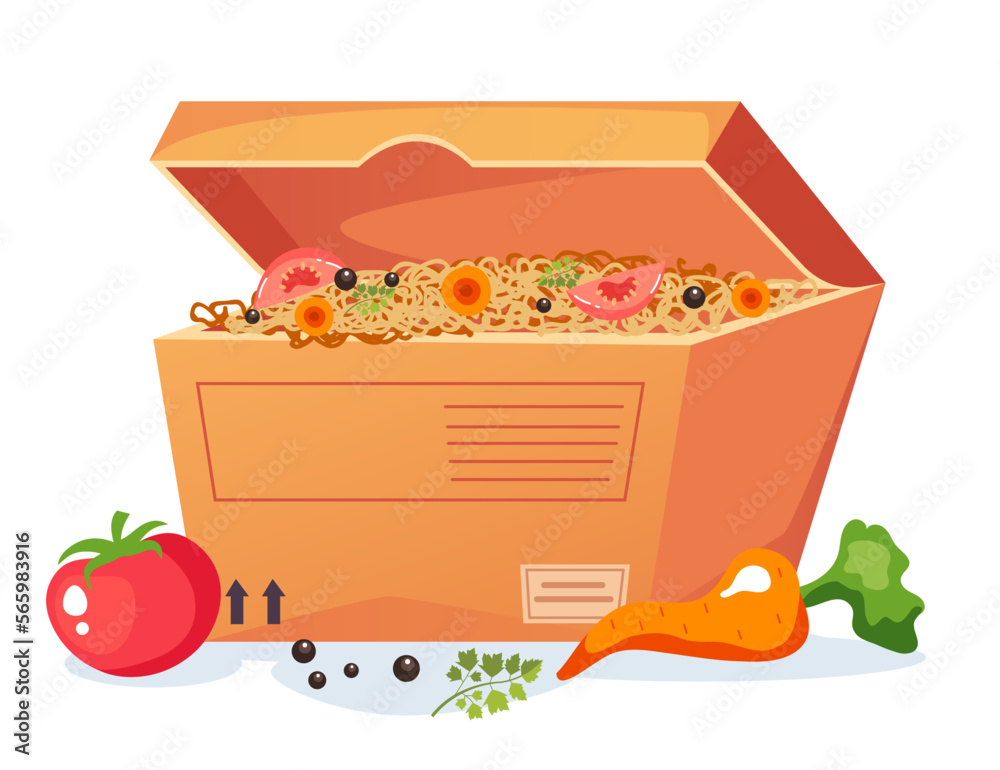 Food box noodle chinese take away asian style lunch restaurant isolated ...