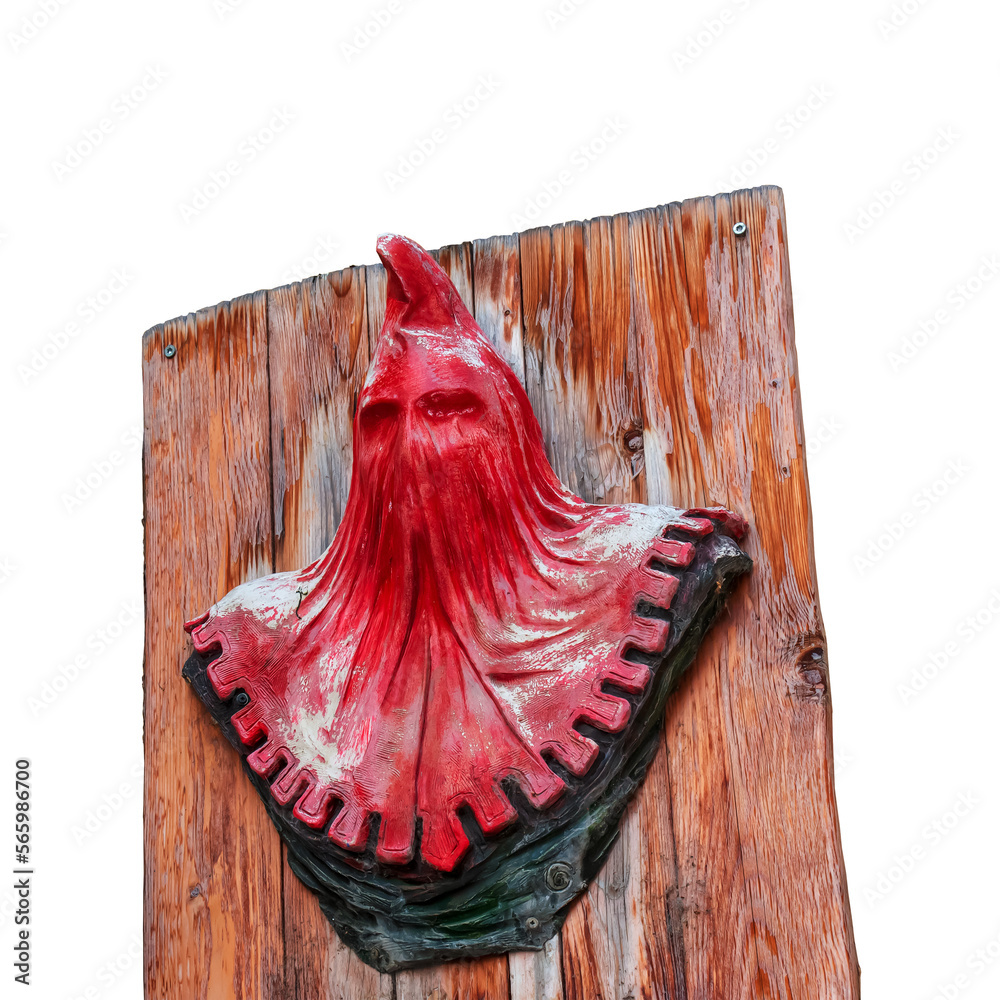 Sculpture of a medieval executioner in a red canopy. Isolate. Stock ...