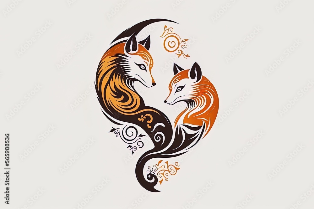 Illustrazione Stock coloring page of a fox depicted with yin and yang ...