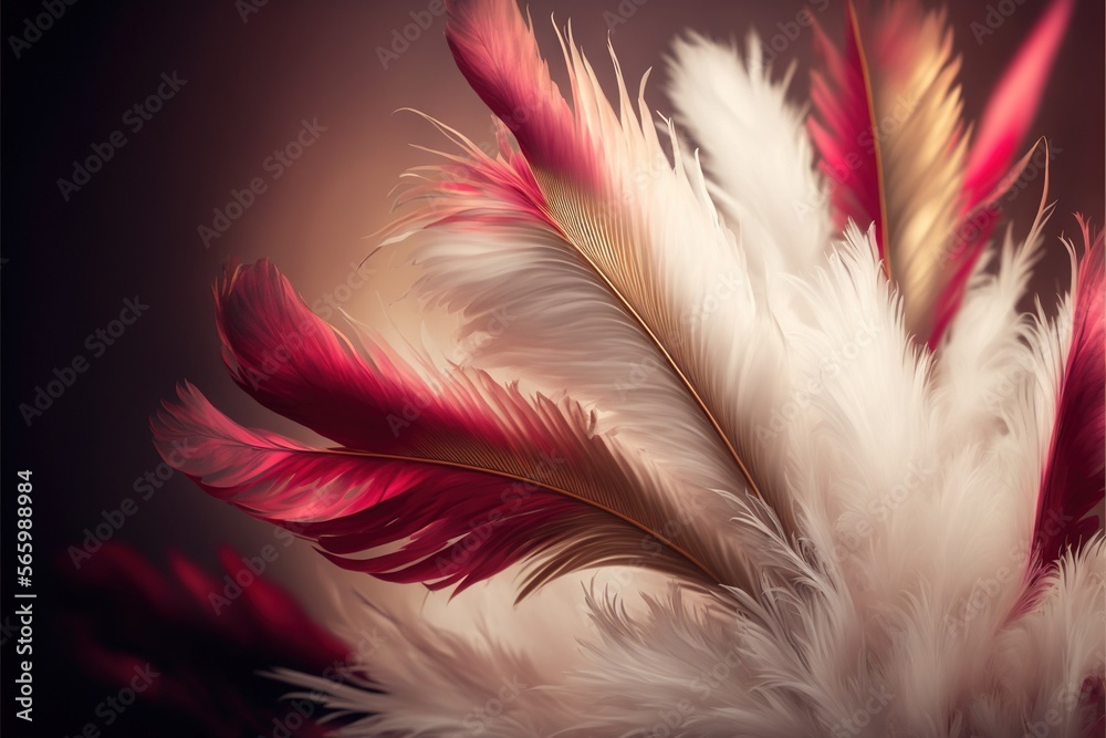 a close up of a red and white feather on a dark background with a ...