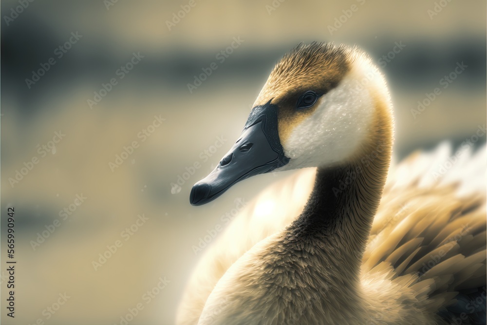 a close up of a duck with a blurry background and a blurry image of the ...