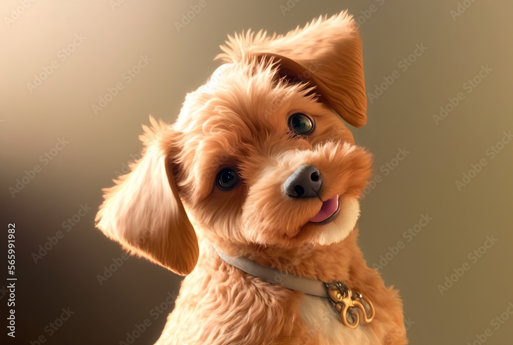 Cute realistic dog puppy with black eyes, tongue sticking out. Small ...