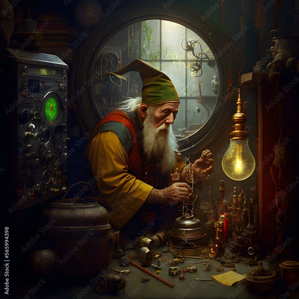 cd metal album cover a old wizard working in their lab lots of magical ...