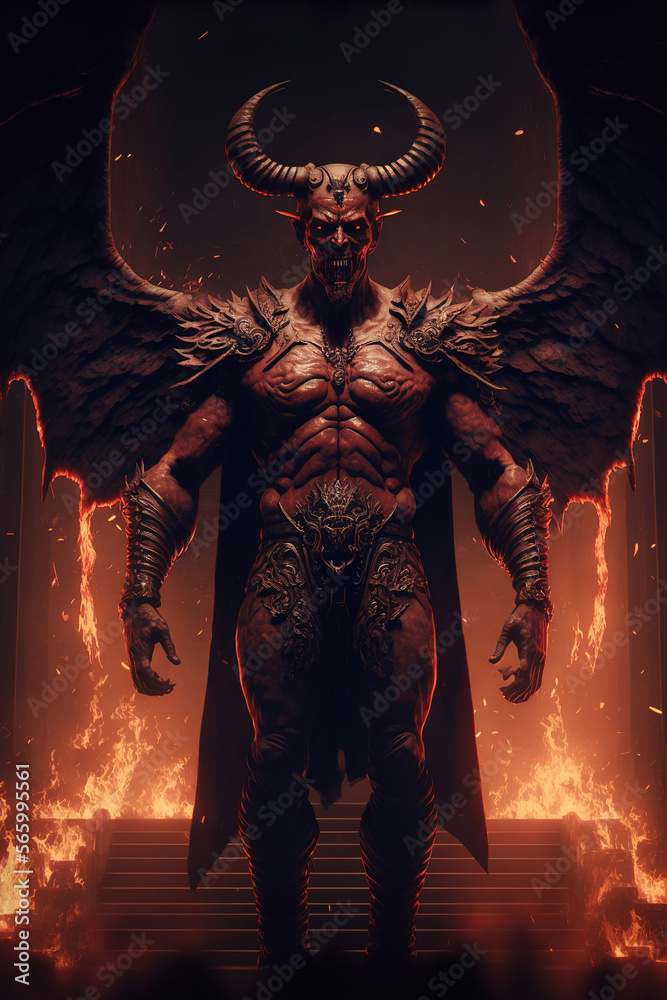 full body portrait of King of hell, demon, fantasy illustration ...