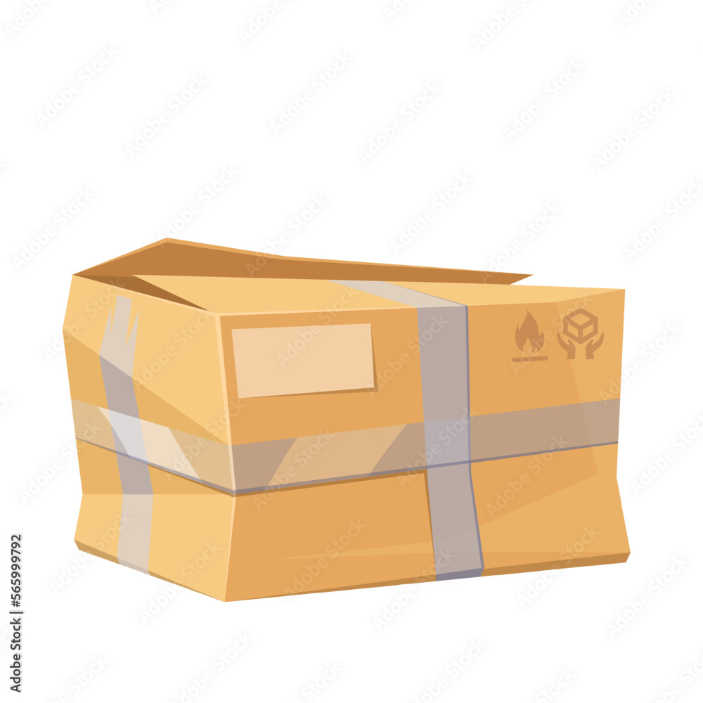 Vetor de Damaged broken crumpled box vector illustration. Cartoon ...