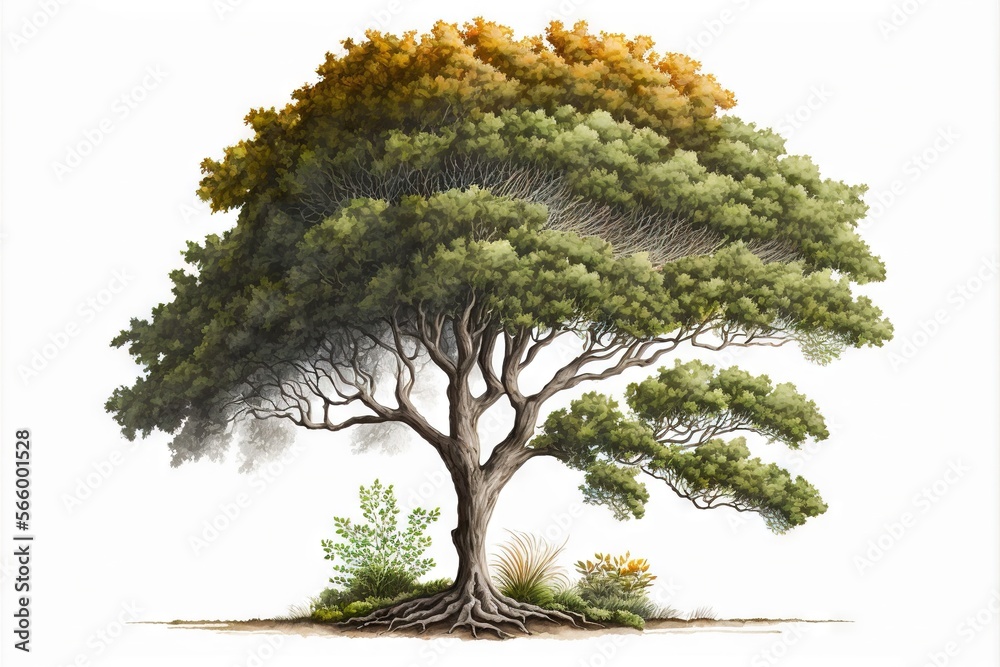 a drawing of a large tree with many branches and leaves on it's sides ...