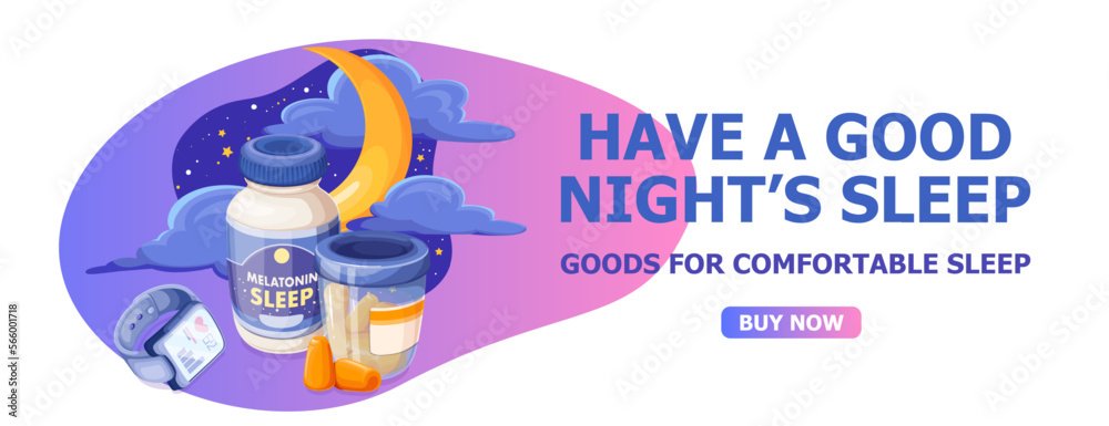 Stockvector Good night sleep banner template with elements and products ...