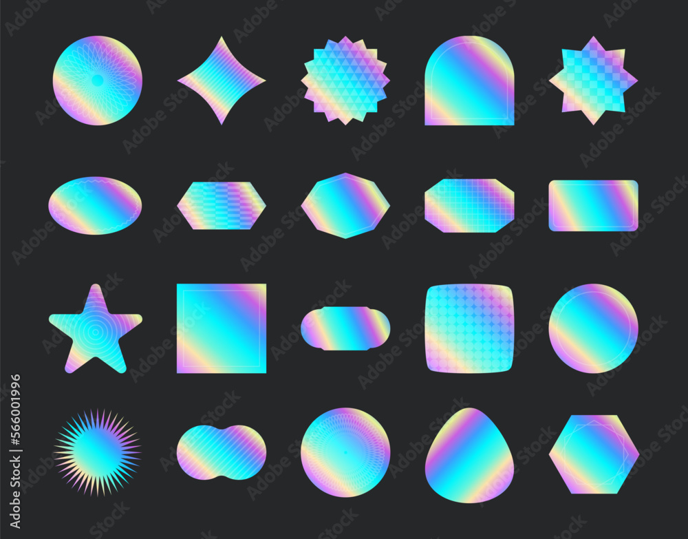 Holographic stickers. Hologram labels of different shapes. Round ...