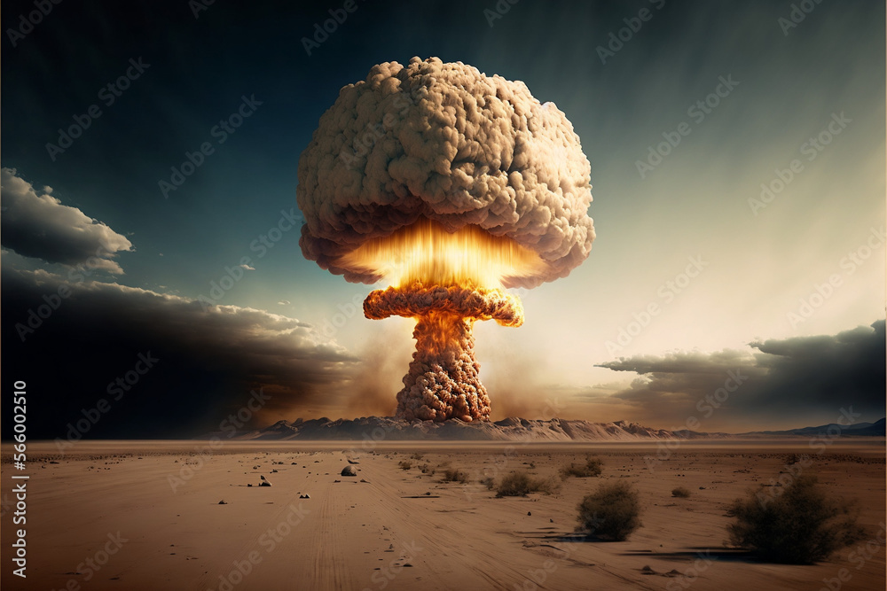 Atomic bomb explosion in the desert created with Generative AI Stock ...