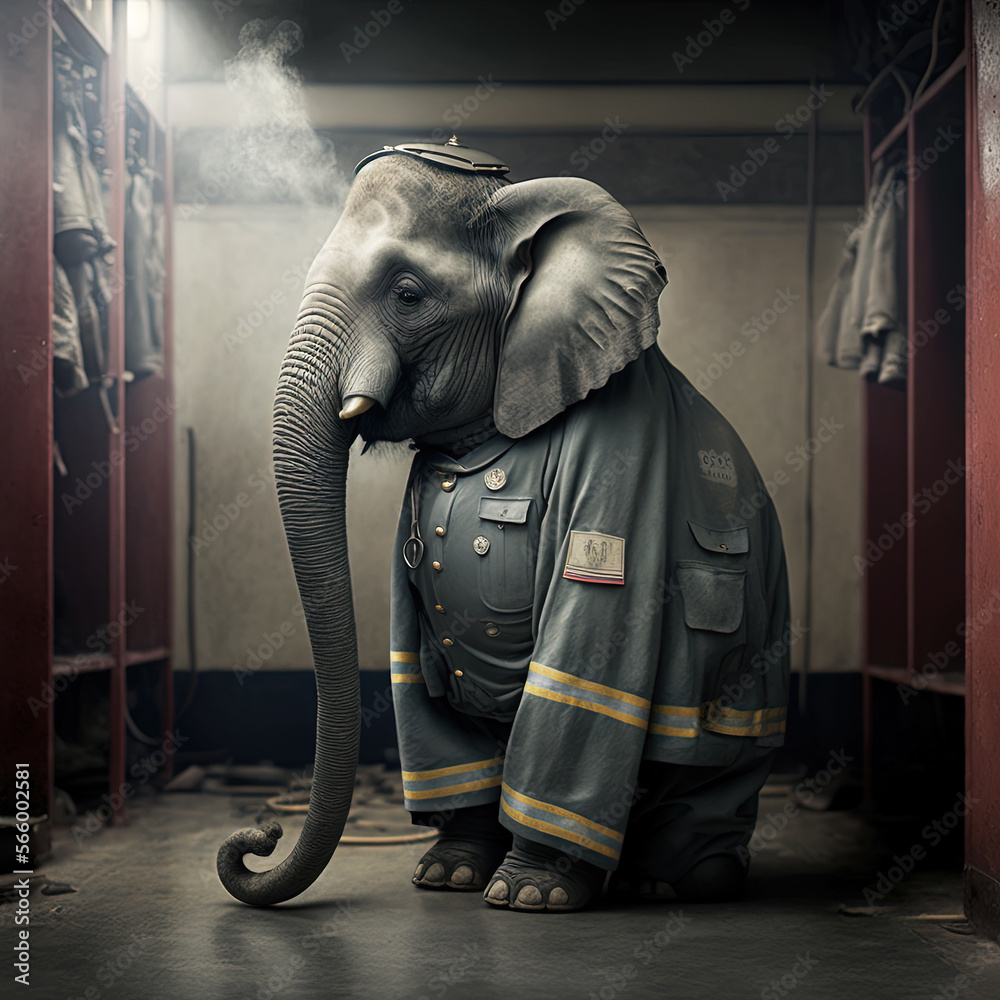 Cute elephant firefighter. Fireman with animal head . Generative AI ...