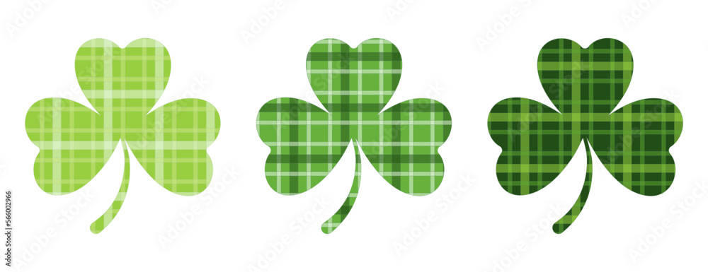 Clip Art Set Of Irish Clover Leaves In Plaid Textures In In Green