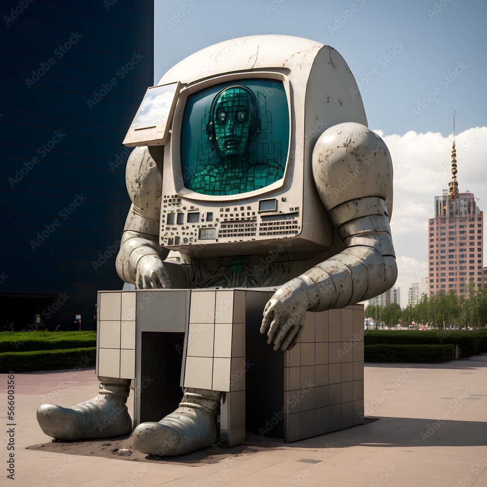 soviet sculpture of astronaut covered with graffiti and digital ...