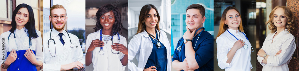 Collection of professional doctors portraits with smiling successful ...