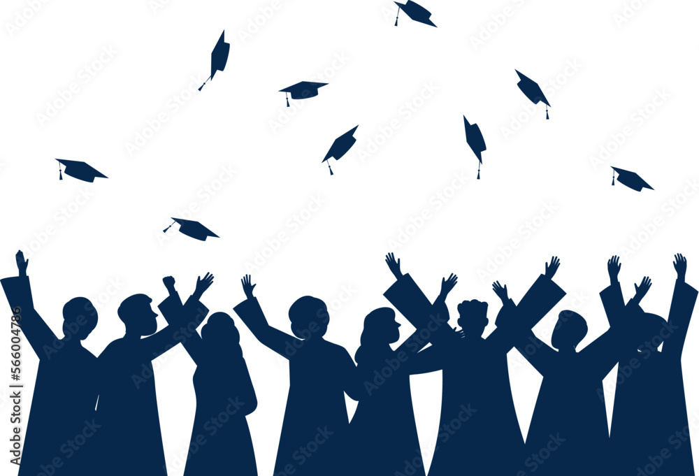 Graduates crowd throwing academy hats, fun graduation cheers and ...