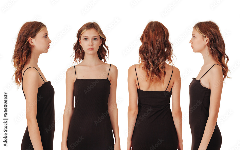 Test snapshot portrait set of slender teen girl model posing in black ...