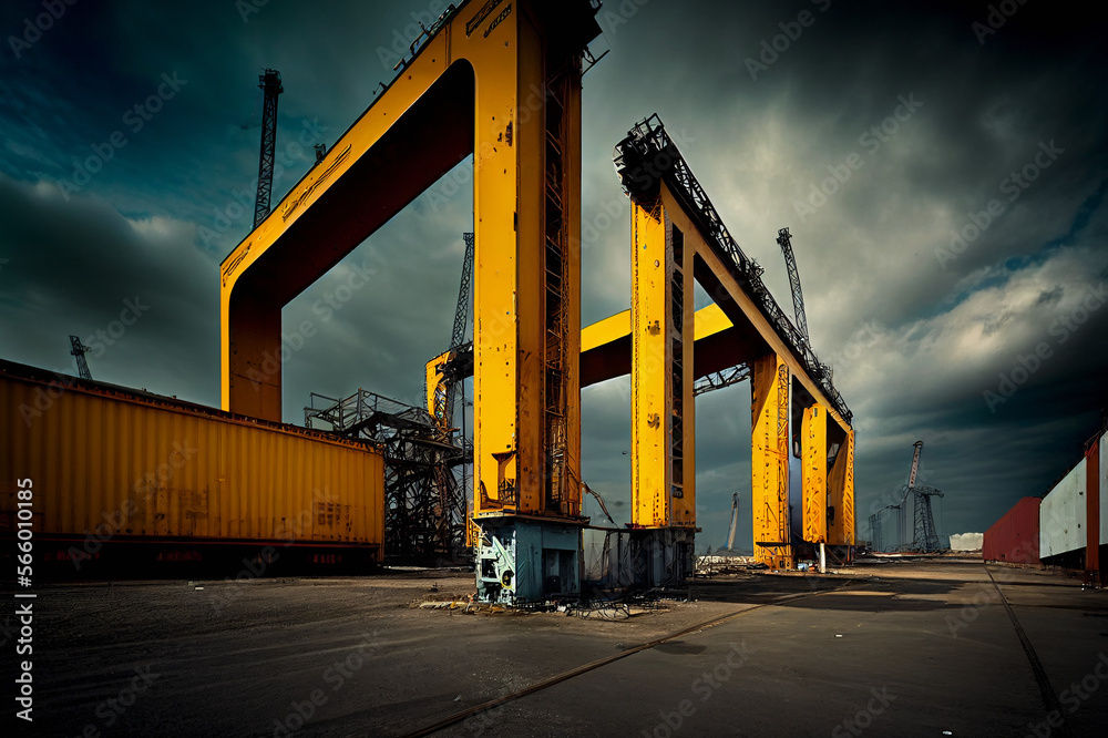 Building the Future with Yellow Steel Beams and Cranes Stock ...