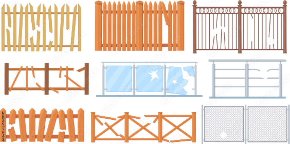 Broken fences. Destroy or break fencing, plank loophole in wood fence ...