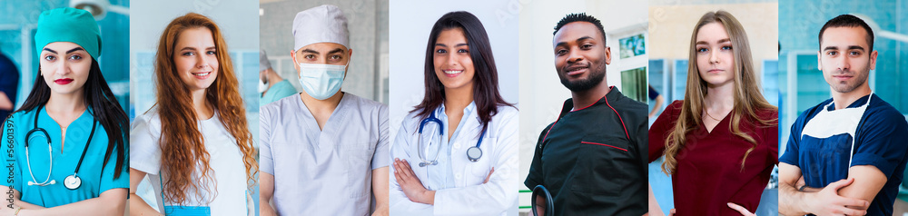 Collection of professional doctors portraits with smiling successful ...