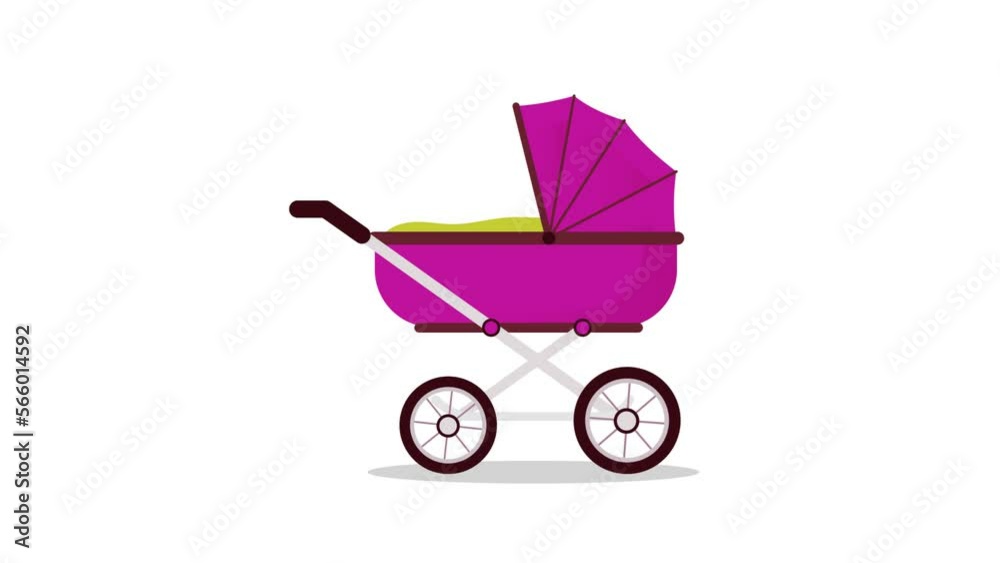 Baby buggy animation - Girls stroller pram in pink colour moving around ...