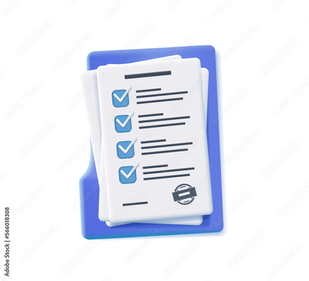 Folder with documents 3D render illustration in cartoon style. 3D ...