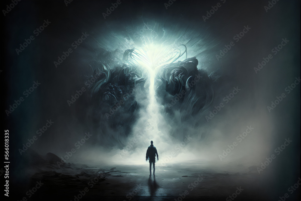 silhouette of mysterious, people, unknown, Cthulhu, cloud, lighting ...