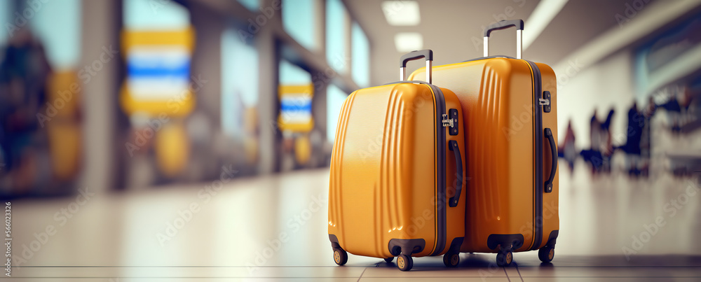 luggage suitcases at the airport wide banner with copy space area for ...