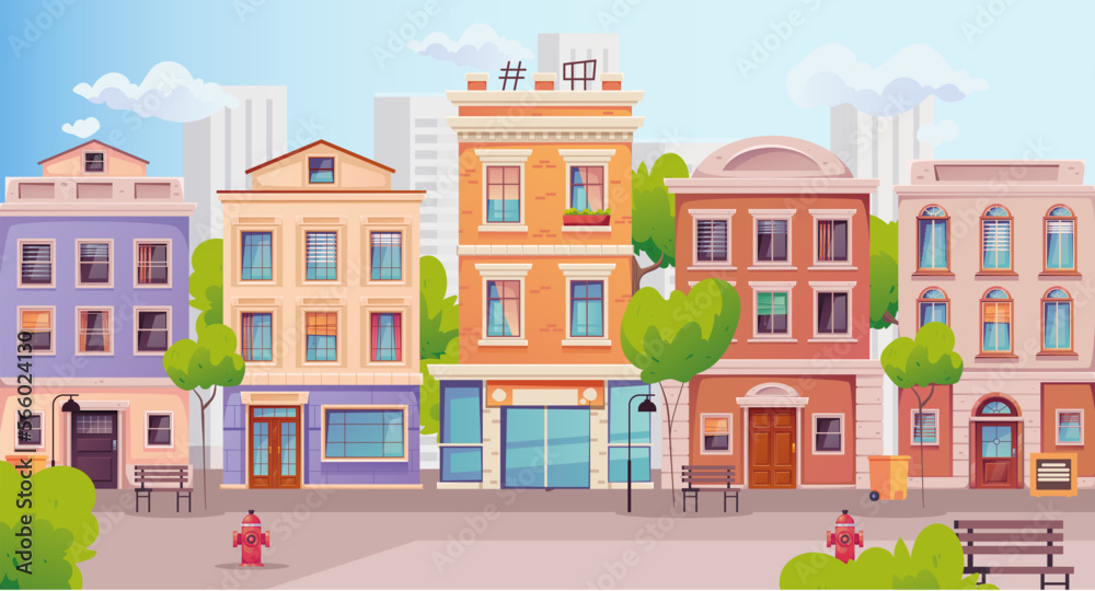 City street vector background background building cartoon house town ...