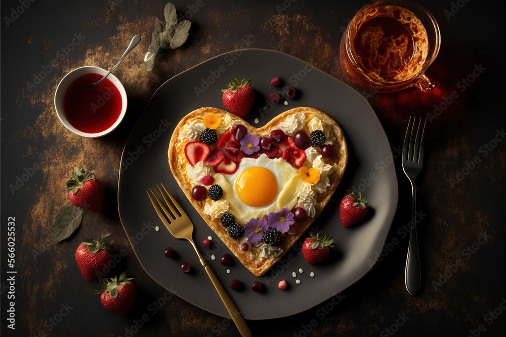 Top down food photography of a lovely Valentine's Day breakfast in the ...