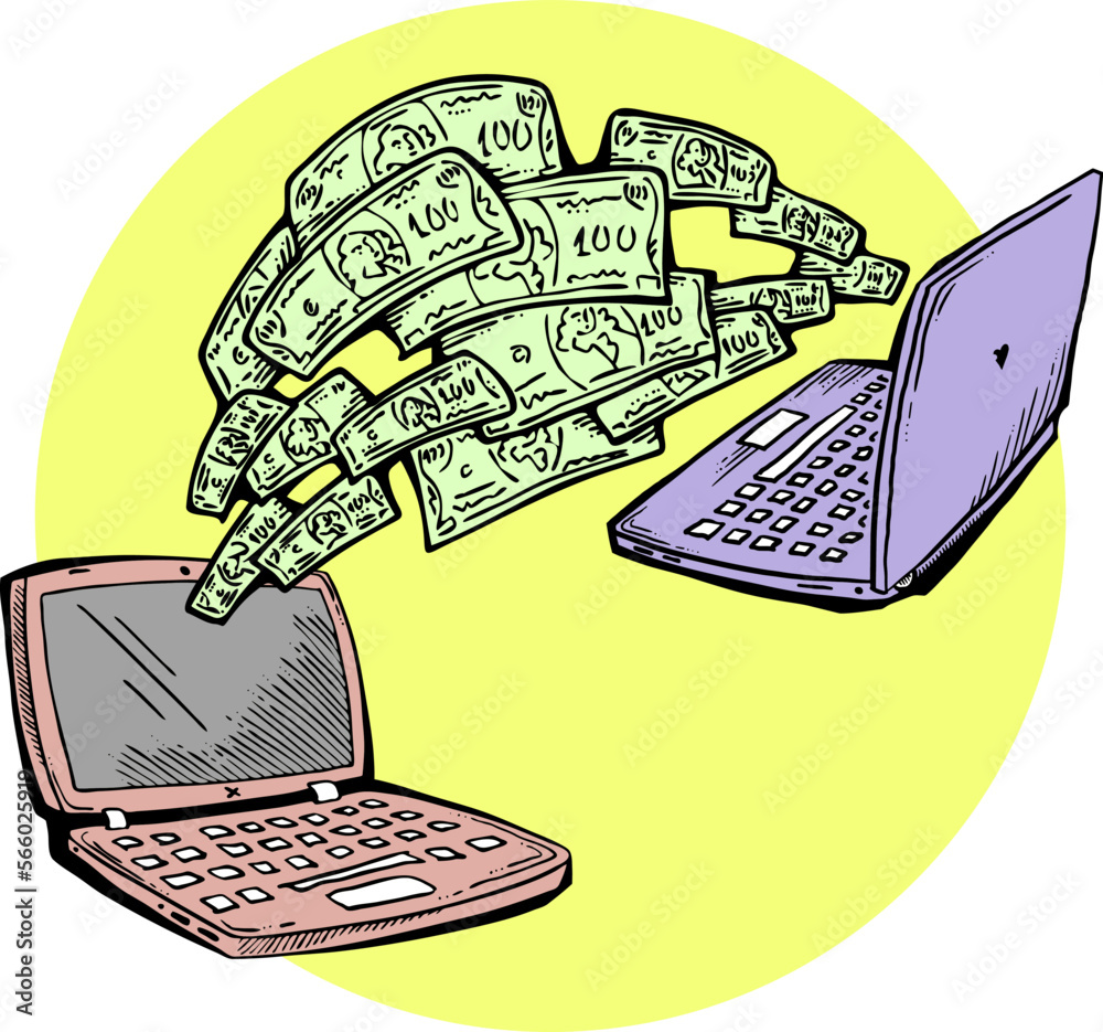 Money cash flying into and out of wallet. Income transfer, currency ...