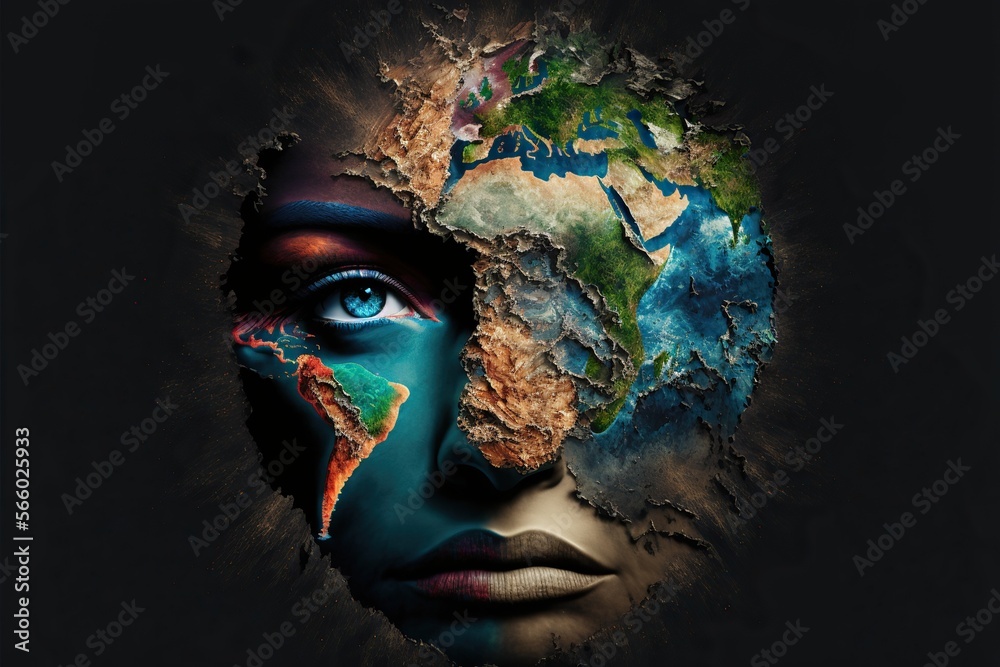 Face made of planet earth, concept of Global Awareness and ...