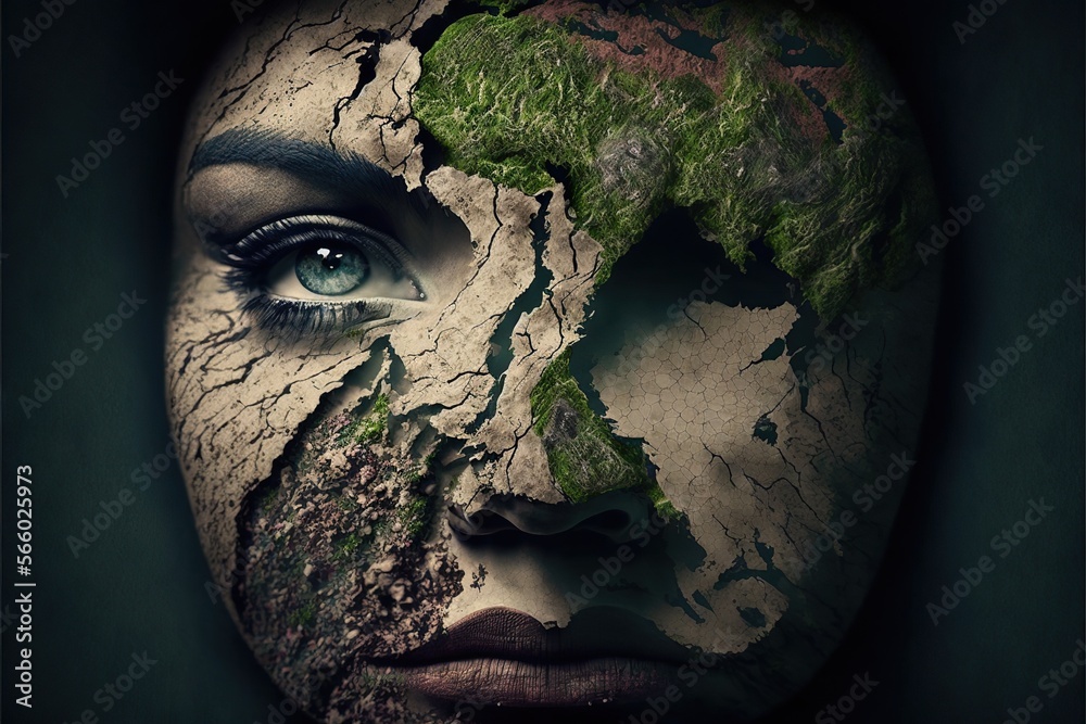 Face made of planet earth, concept of Global Awareness and ...