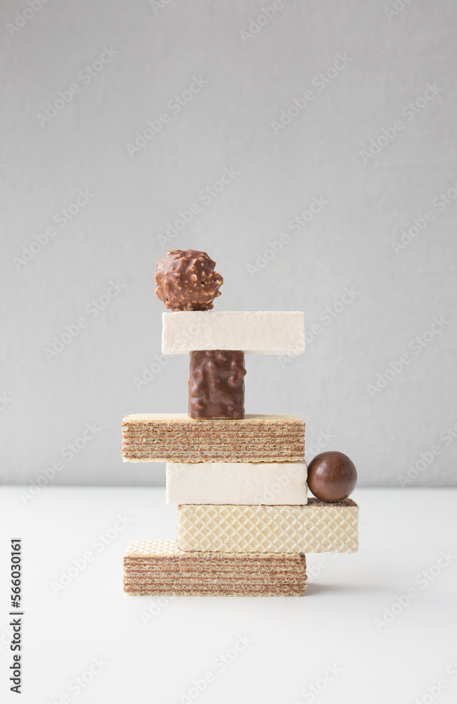 Foto de Vertical geometric composition of sweet food - marshmallow ...