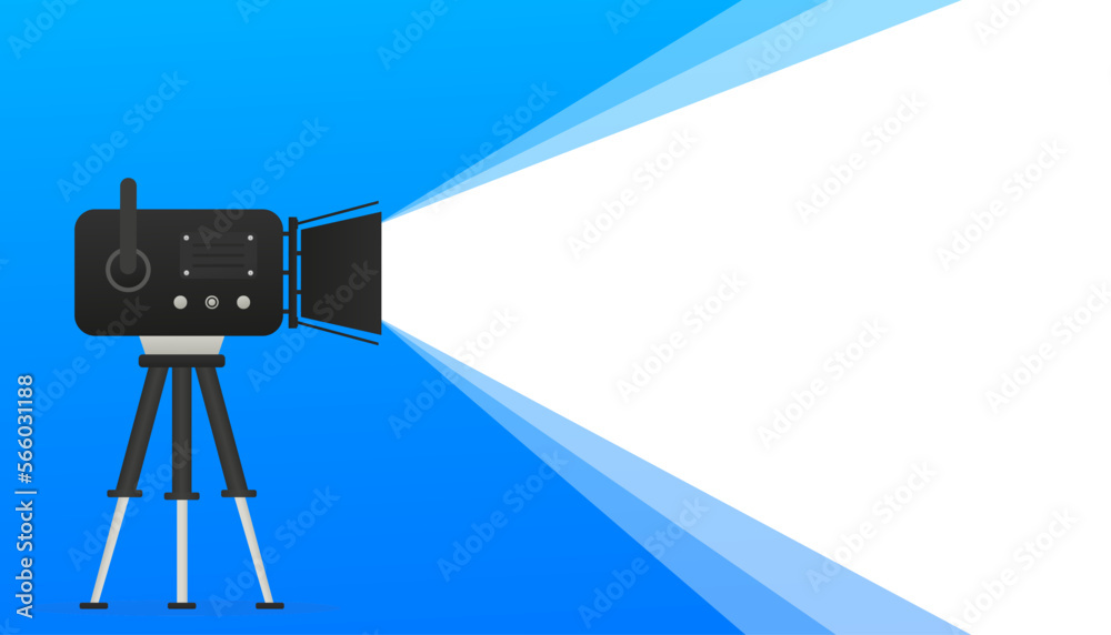 Silhouette of a vintage movie projector on a tripod. Cinema background ...