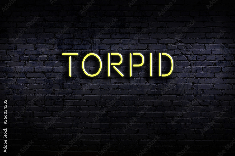 Neon sign. Word torpid against brick wall. Night view Stock ...