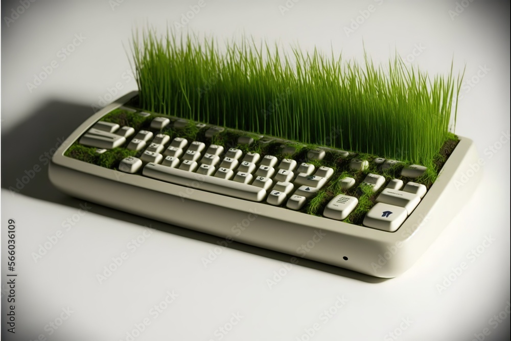 Keyboard with grass frowing through it, concept of Abandonment and ...