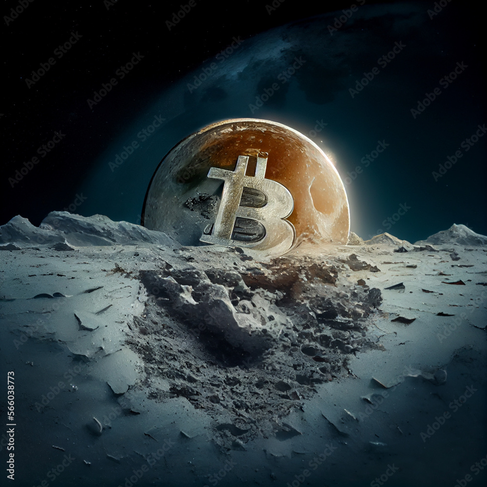 Bitcoin to the moon, bitcoin logo in full moon illustration background ...