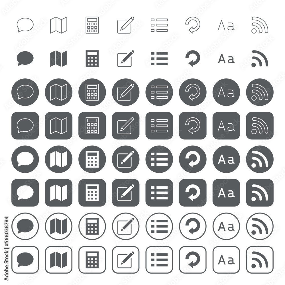 Web user interface icons. icon set contains such icons as speech bubble ...