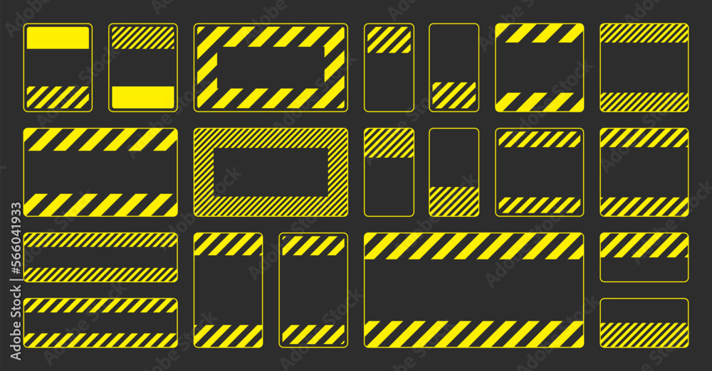 Various blank yellow warning signs with diagonal lines. Attention ...