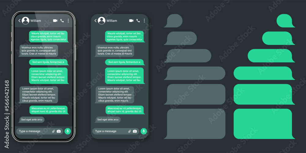 Realistic smartphone with messaging app. SMS text frame. Conversation ...